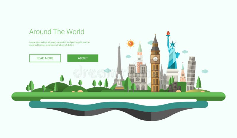 Flat Design Illustration with World Famous Landmarks on a Book Stock ...
