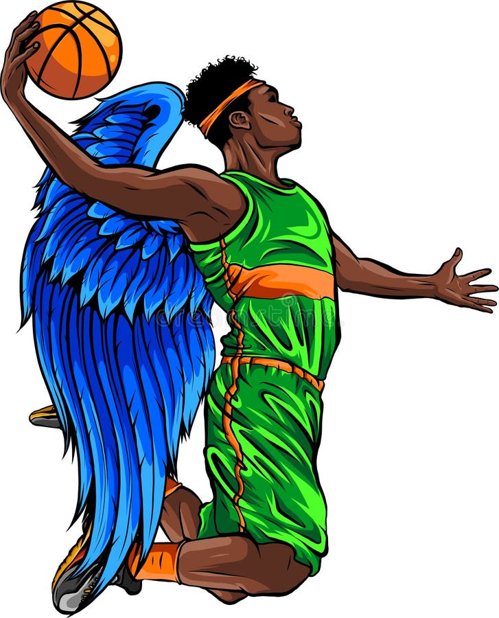 Flat Design Basketball Player Dunk Vector Illustration on White ...