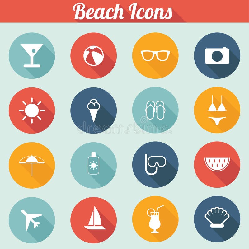 Flat Design Beach Icons Set - Vector Eps10 Stock Vector - Illustration ...