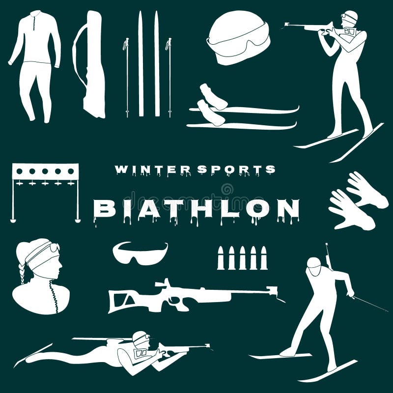 Flat Design Biathlon White Symbols on Aquamarine Background Stock ...
