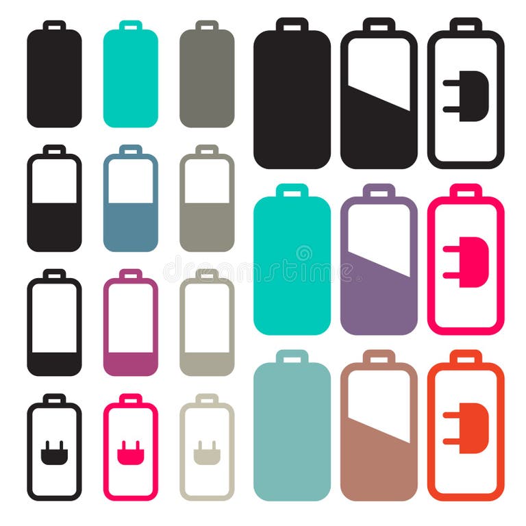 Flat Design Black Battery Life Vector Icons Stock Vector - Illustration ...