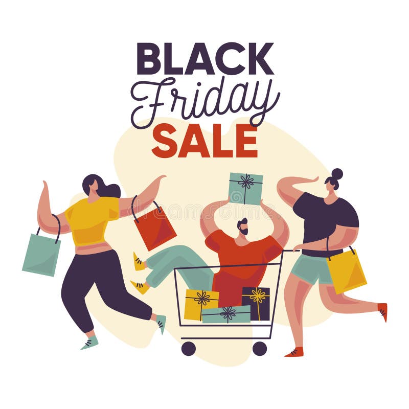 Flat Design Black Friday with People Vector Design Stock Vector ...