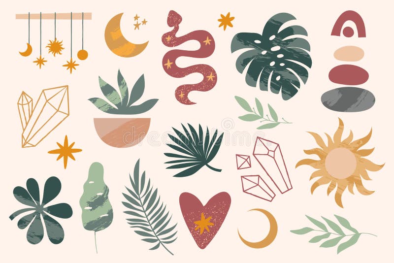 Flat Design Boho Element Set Vector Illustration. Stock Vector ...