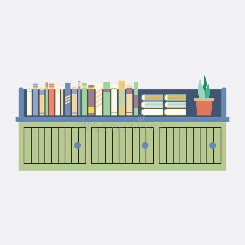 Flat Design Bookshelf in Home Vector Stock Vector - Illustration of ...