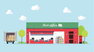 Flat Design of Building Exterior Post Office. Stock Vector ...