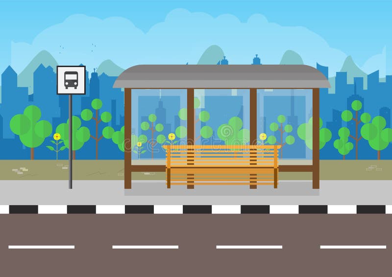 Flat design Bus Stop stock vector. Illustration of chair - 153243772
