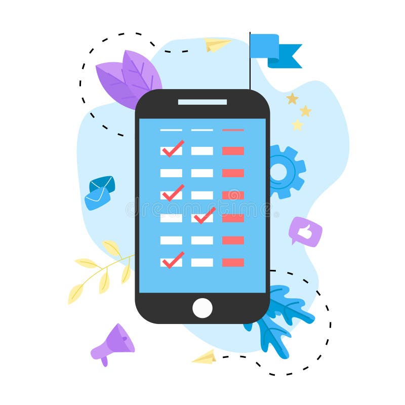 Flat Design Business Calendar on Mobile Phone with Events, Reminders ...