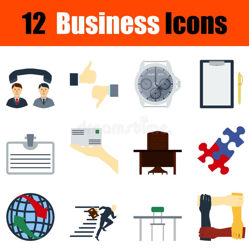 Flat Design Business Icon Set Stock Vector - Illustration of office ...