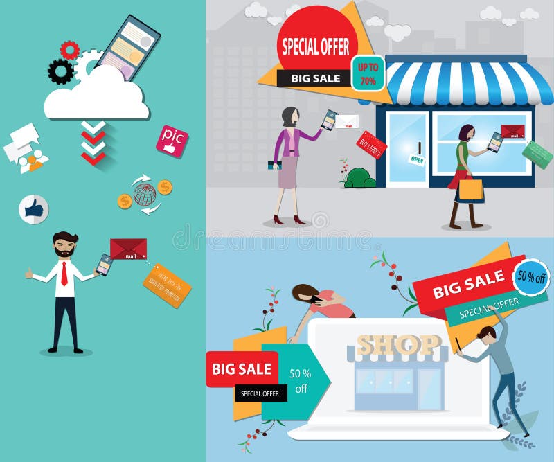 Flat Design of Business Success Concept,the Business Owner Creating Ads ...