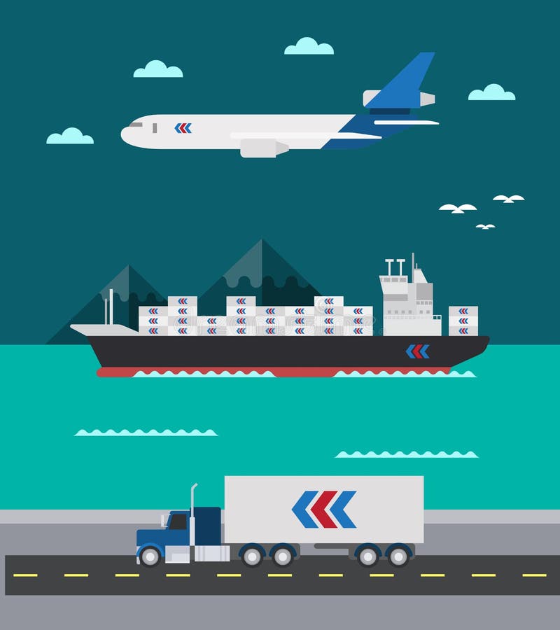 Flat Design of Cargo Transportation Sea Air Land Stock Vector ...