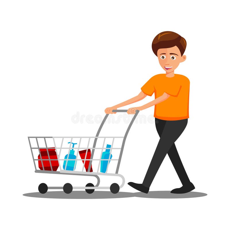 Flat Design of Cartoon Character of Man is Shopping Stock Vector ...