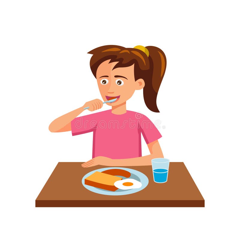 Flat Design of Cartoon Character of Woman is Eating Stock Vector ...