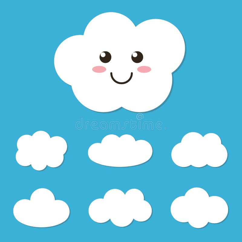 Flat Design Cartoon Cute Cloud Character and Cloud Set, Collection on ...