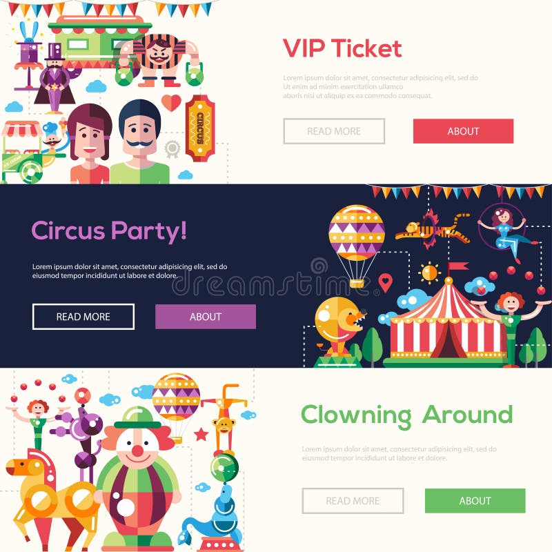 Flat Design Circus and Carnival Banners, Headers Set Stock Vector ...