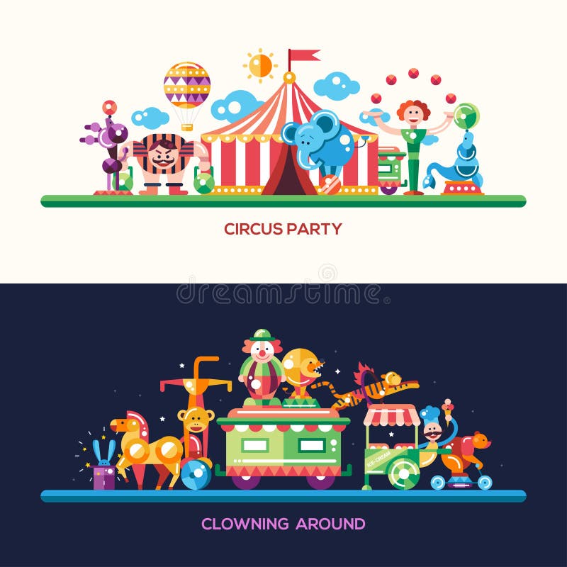 Flat Design Circus and Carnival Banners, Headers Set Stock Vector ...