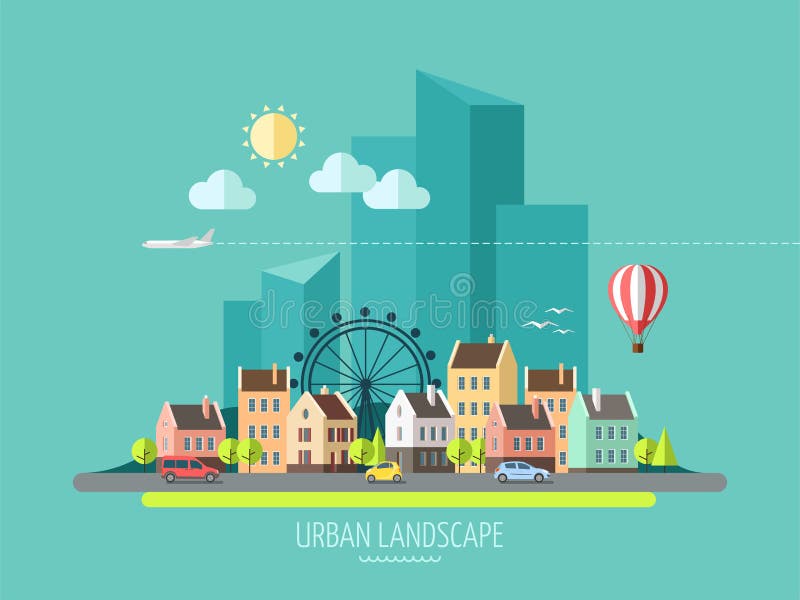 Flat Design City Landscape. Stock Vector - Illustration of city ...