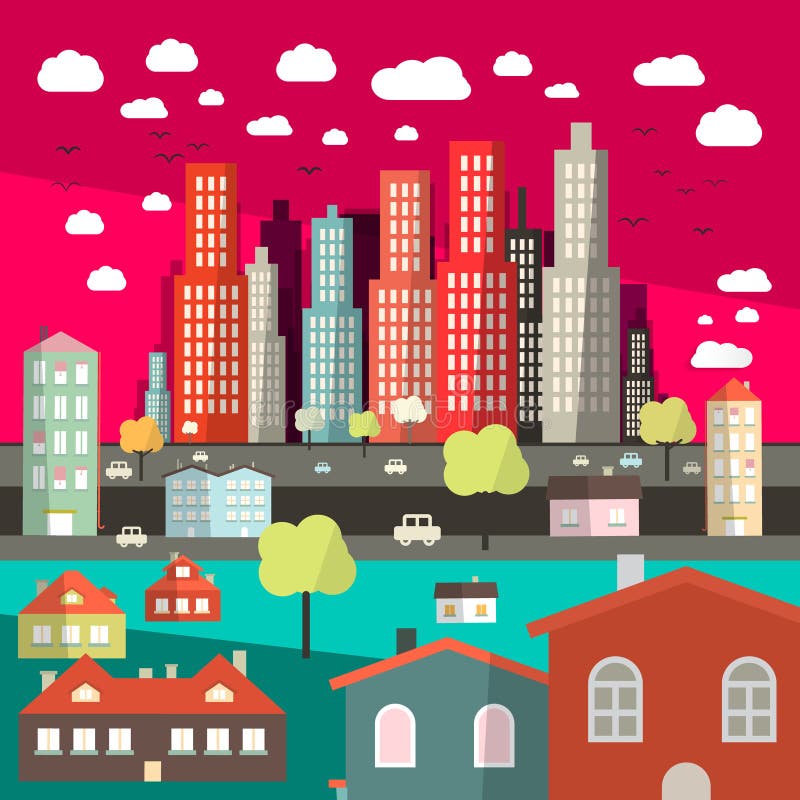 Flat Design City Vector stock vector. Illustration of cloud - 55251229