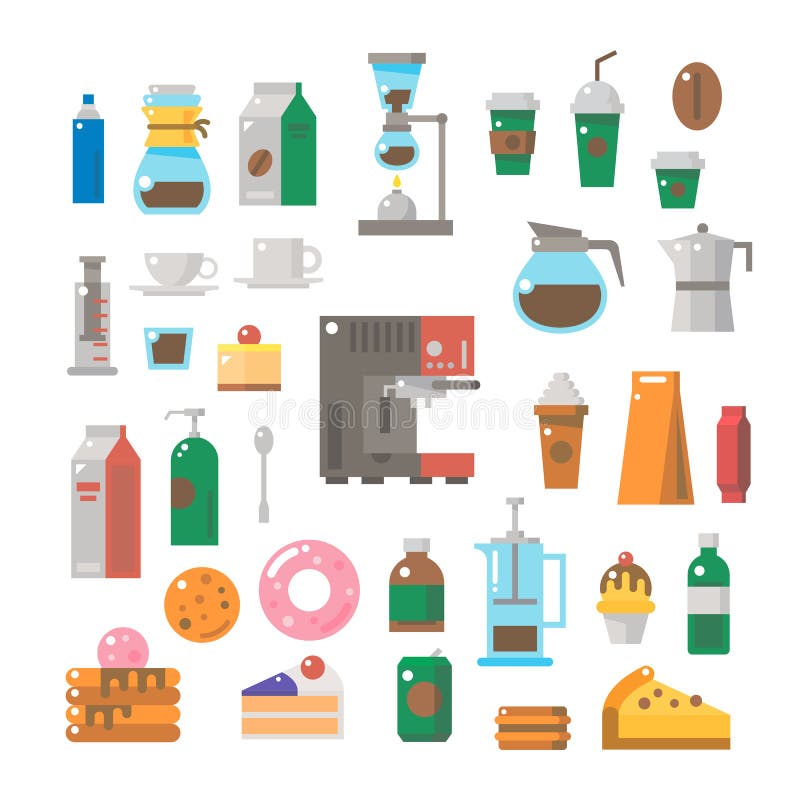 Flat Design of Coffee Shop Items Set Stock Vector - Illustration of ...