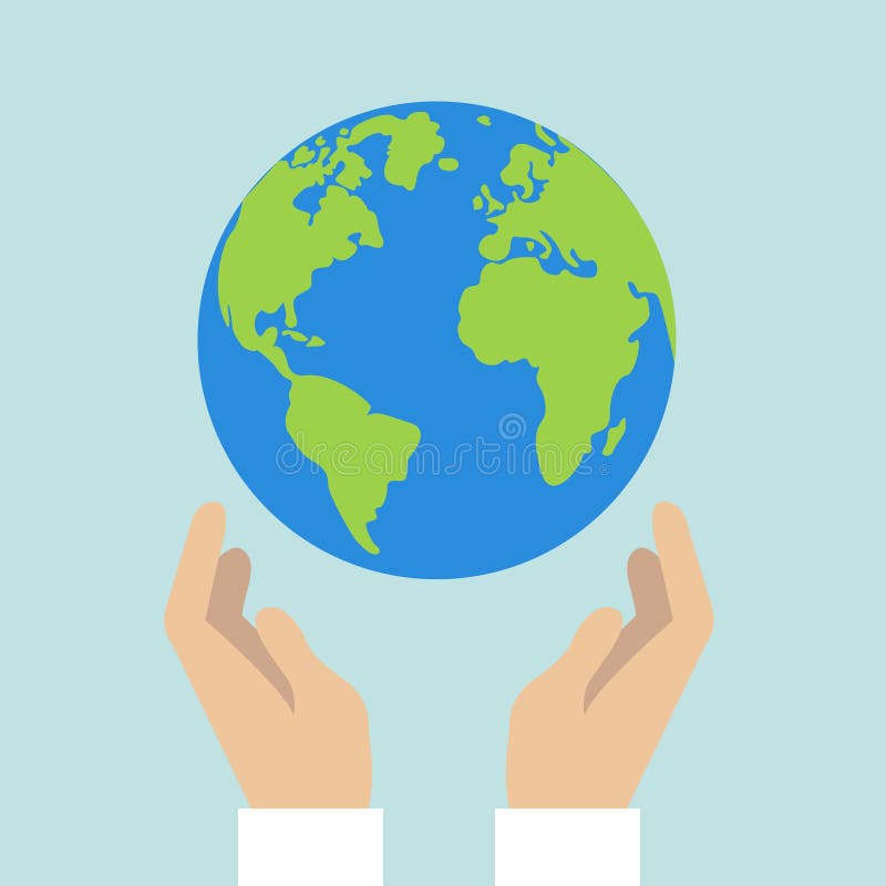 Flat Design Colored Vector Illustration of Globe in Hands. Isolated on ...