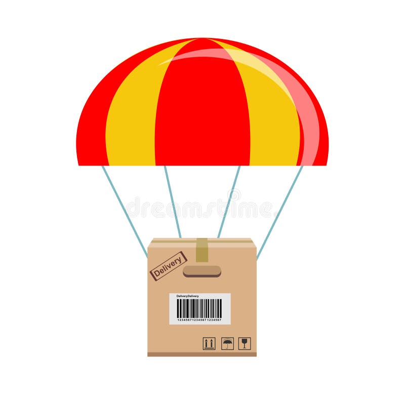 Package Flying Down from Sky with Parachute, Concept for Delivery ...