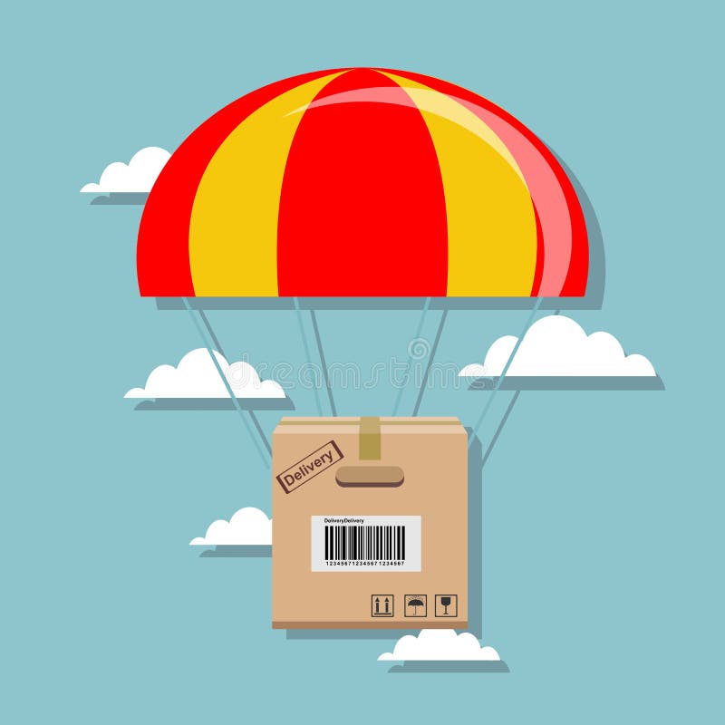 Package Flying Down from Sky with Parachute, Concept for Delivery ...