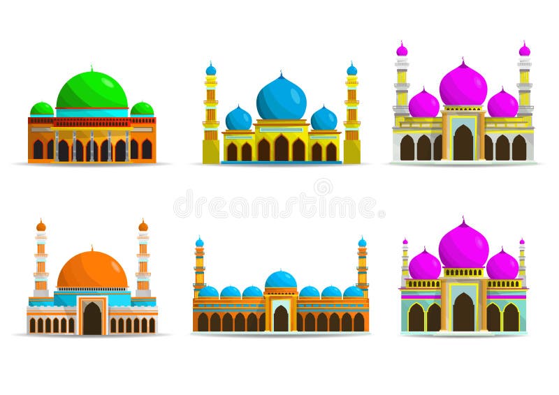 Flat mosque icon set stock vector. Illustration of mubarak - 178398389