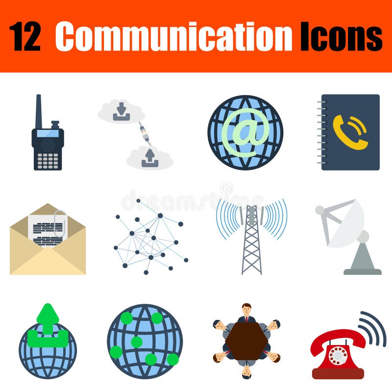 Flat Design Communication Icon Set Stock Vector - Illustration of ...
