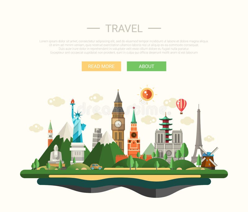 Flat Design Composition Illustration with World Famous Landmarks Stock ...