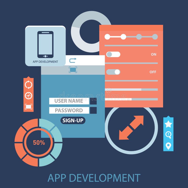 Flat Design Concept for App Development with Smartphone, Tools ...