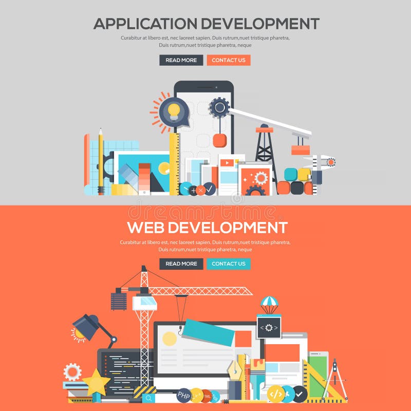 Web Design Development Programming Coding Mockup Flat 3d Concept Stock
