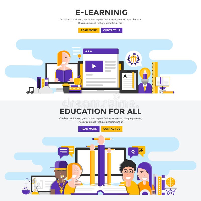 Flat Design Concept Banners -E Learning and Education for All Stock ...
