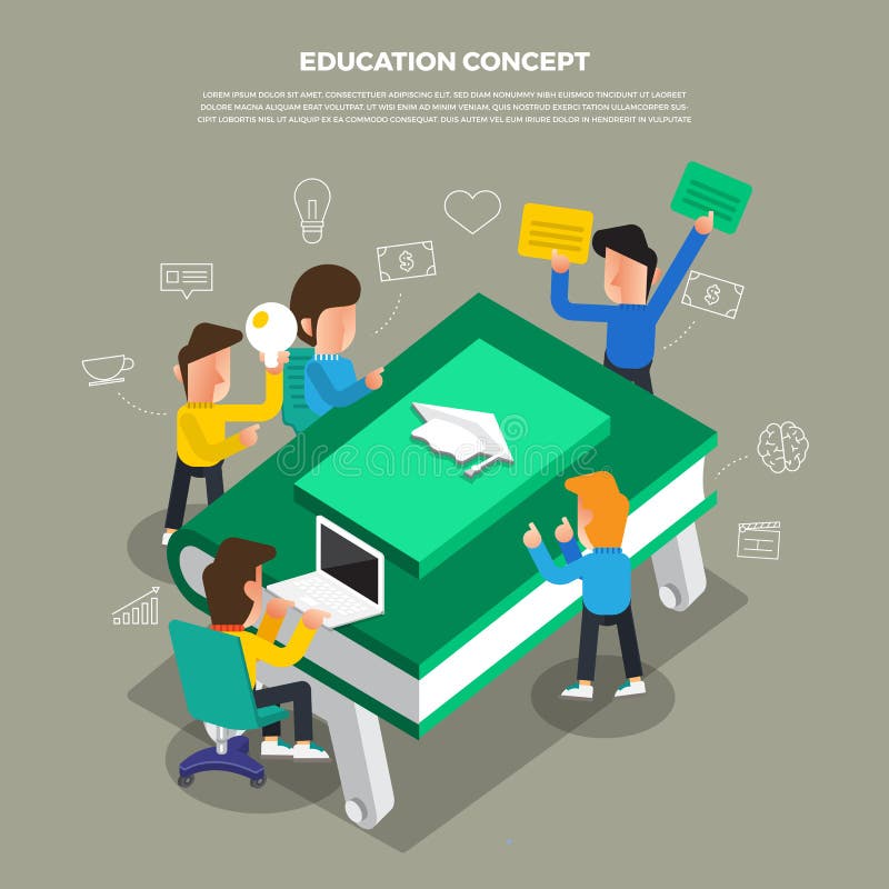 Flat Design Concept Brainstorm Working on Desktop Icon â€œEducationâ ...