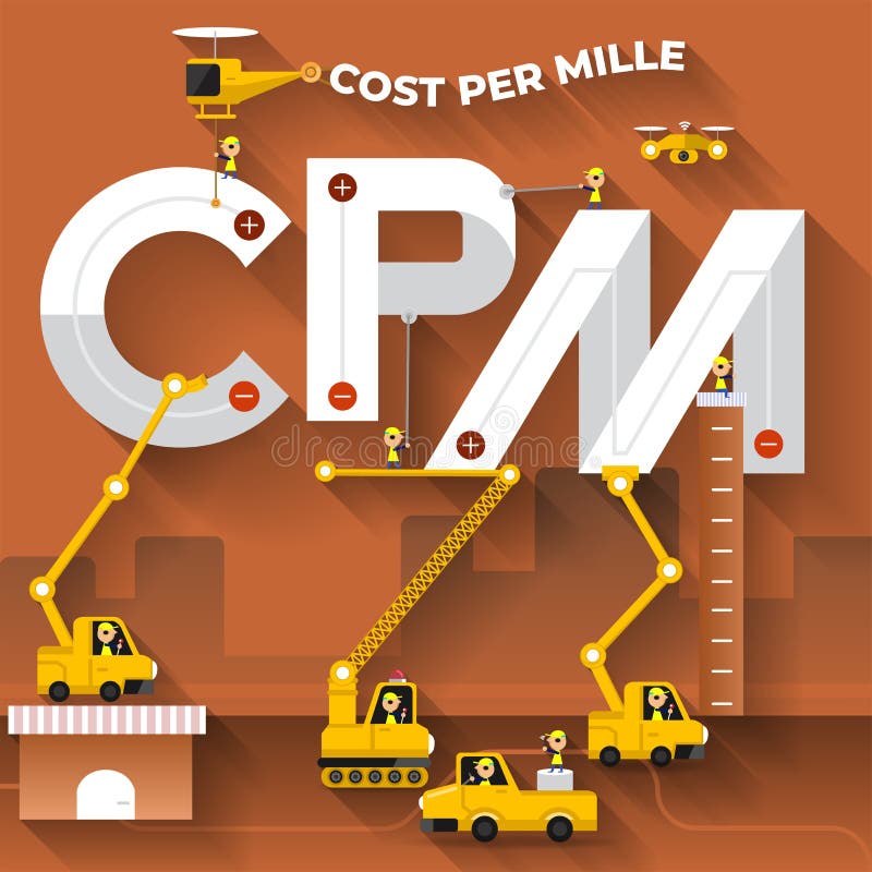 Flat Design Concept Building Text CPM with Construction Team. Vector ...
