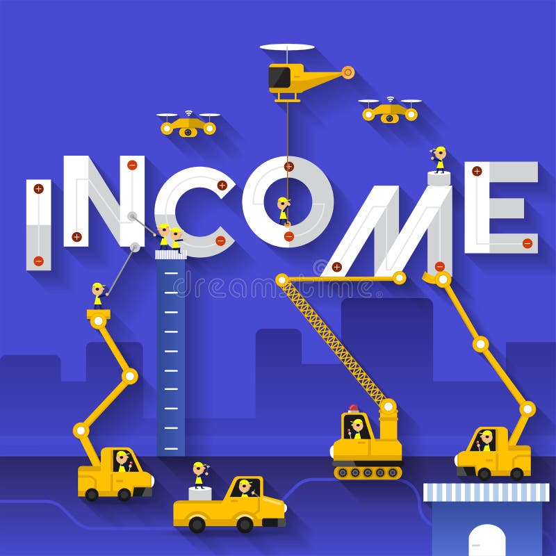 Flat Design Concept Building Text Income with Construction Team. Vector ...