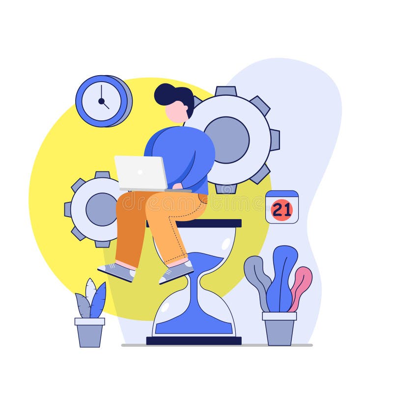Flat Design Concept. Businessman Work with Good Time Management. Time ...