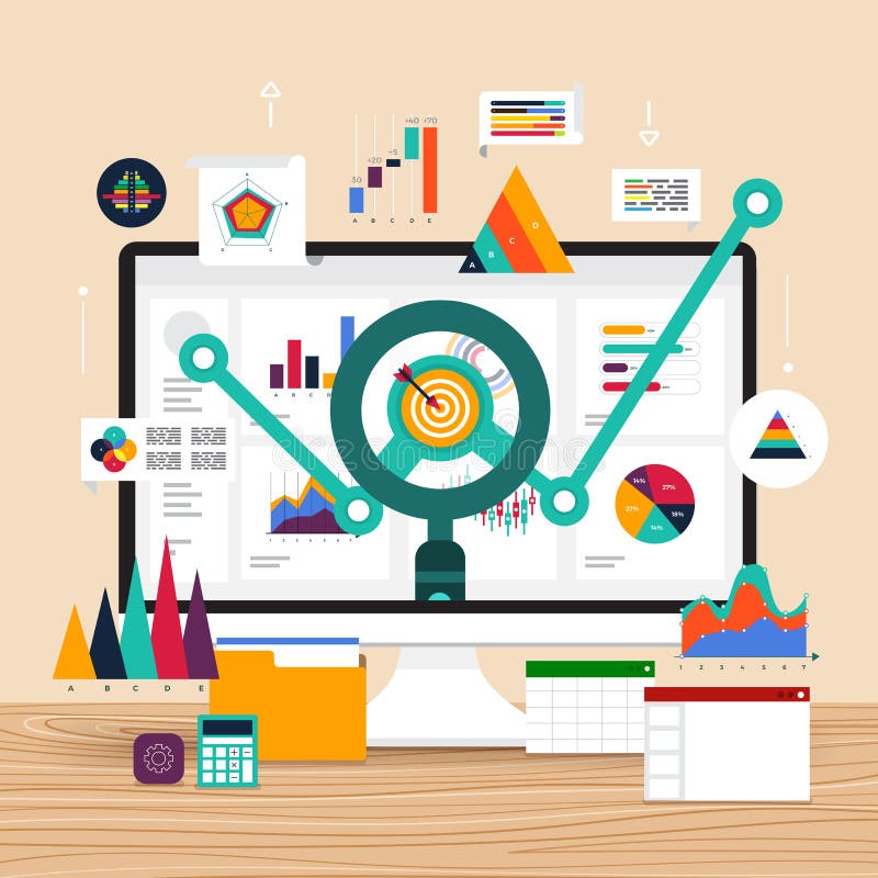 Flat Design Concept Data Analysis. Visualize with Graph and Char Stock ...