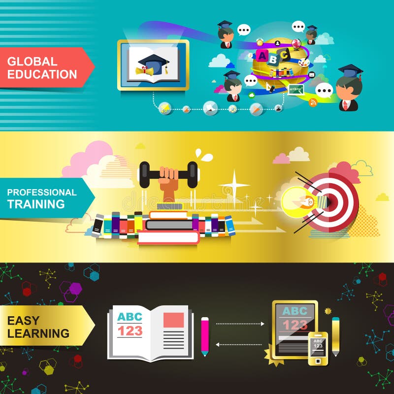 Global Education Flat Design Banners Stock Vector - Illustration of ...