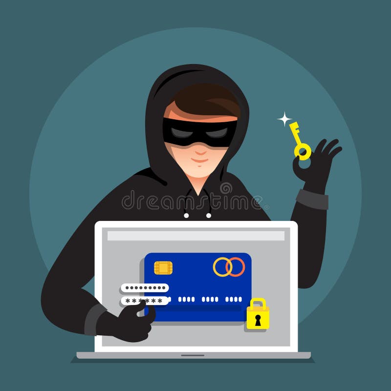 Flat Design Concept Hacker Activity Cyber Thief on Internet Devi Stock ...