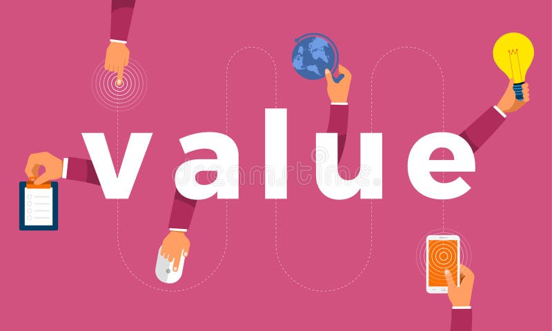 Flat Design Concept Hand Create Symbol Icon and Words Value. Vector ...