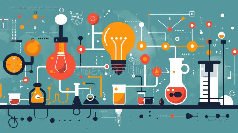 Flat Design Concept Illustration with Experimental Thinking of Idea Lab ...