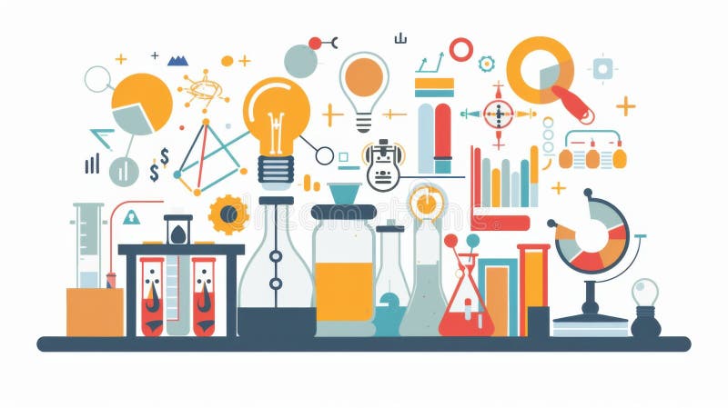 Flat Design Concept Illustration with Experimental Thinking of Idea Lab ...