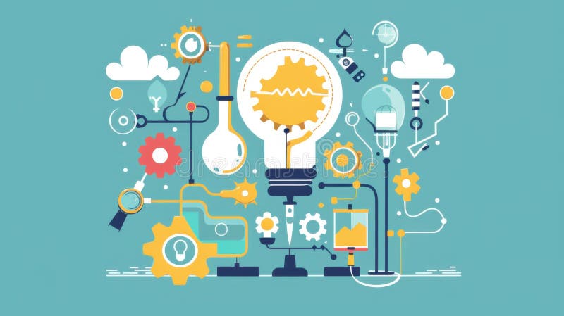 Flat Design Concept Illustration with Experimental Thinking of Idea Lab ...