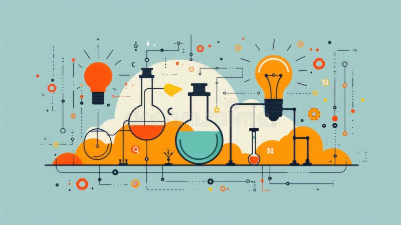 Flat Design Concept Illustration with Experimental Thinking of Idea Lab ...