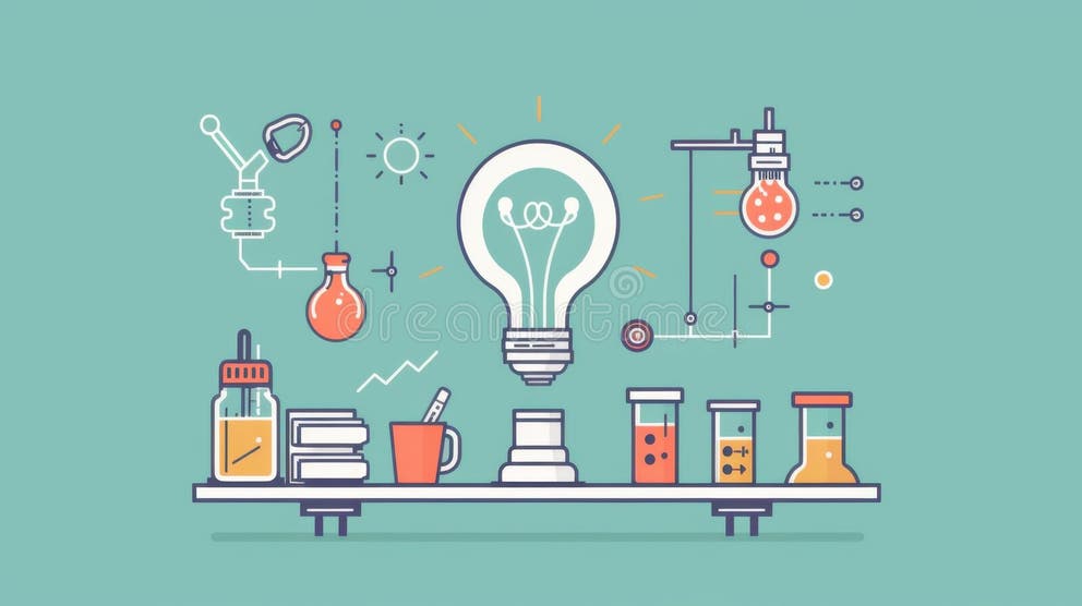 Flat Design Concept Illustration with Experimental Thinking of Idea Lab ...