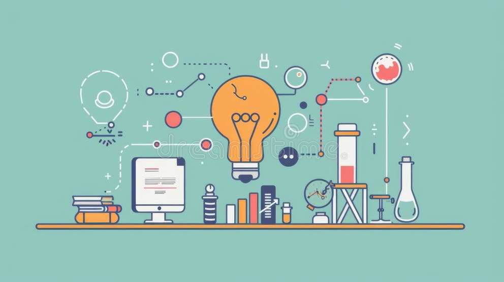 Flat Design Concept Illustration with Experimental Thinking of Idea Lab ...