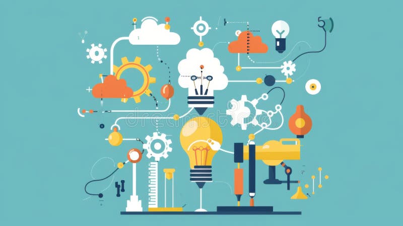 Flat Design Concept Illustration with Experimental Thinking of Idea Lab ...