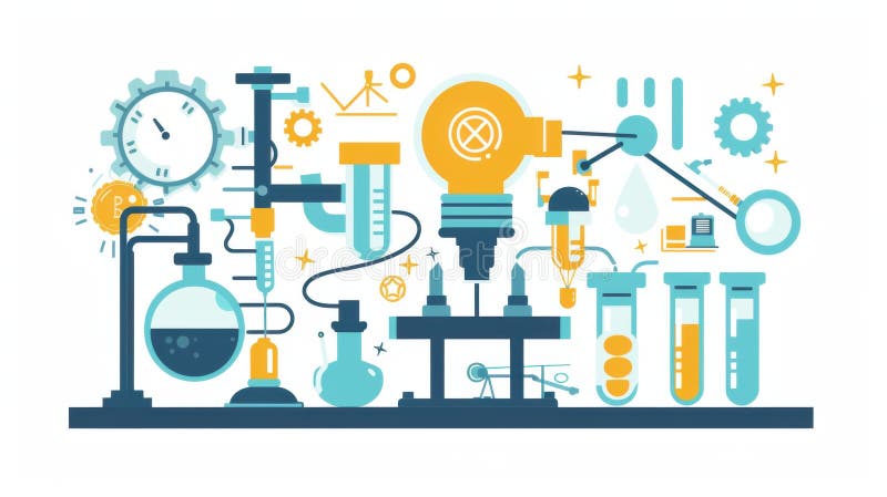 Flat Design Concept Illustration with Experimental Thinking of Idea Lab ...