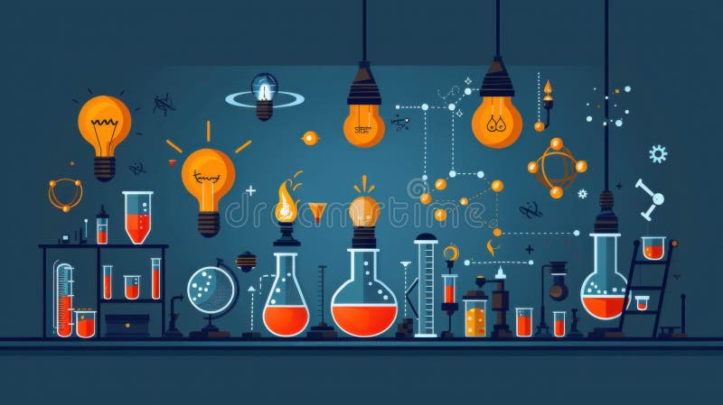 Flat Design Concept Illustration with Experimental Thinking of Idea Lab ...