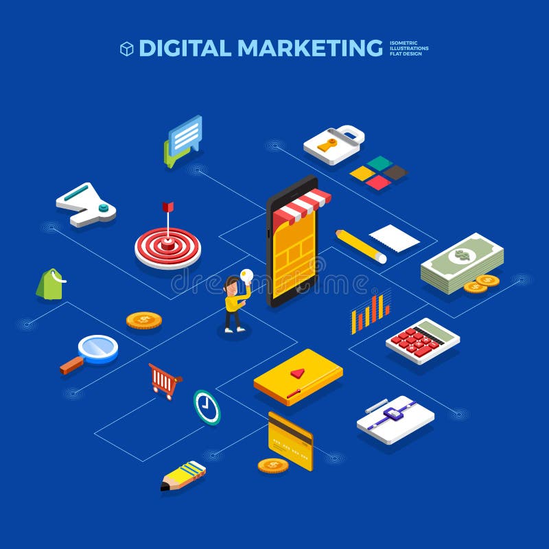 Isometric Digital Marketing Stock Vector - Illustration of digital ...