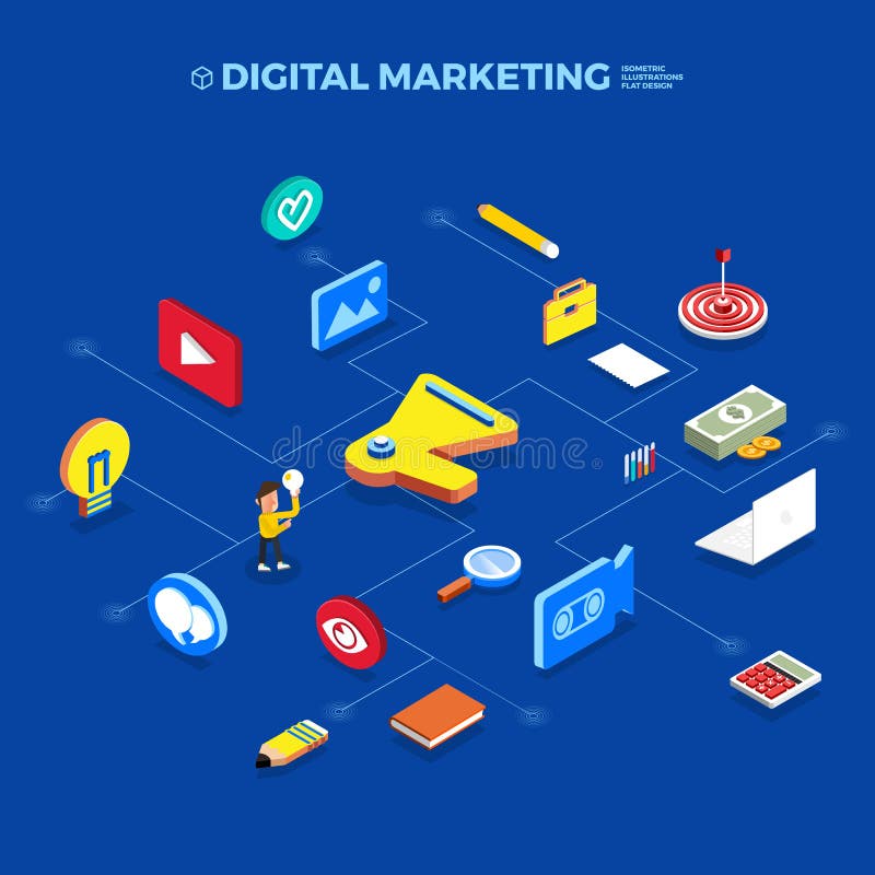 Flat Design Concept Isometric Object Connecting with Digital Mar Stock ...